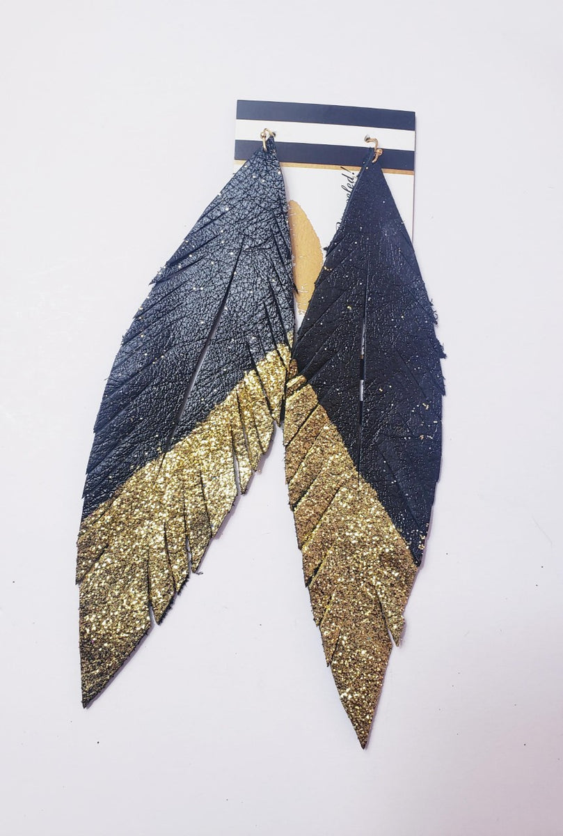 Black + Gold Custom Glitter-Painted Leather Feathers (Long) – Live ...