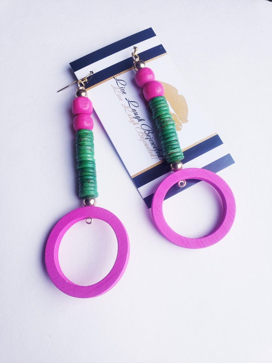 Pink + Green Wood + Flat Bead Dangles - So Cute!!! – Live Laugh Bejeweled