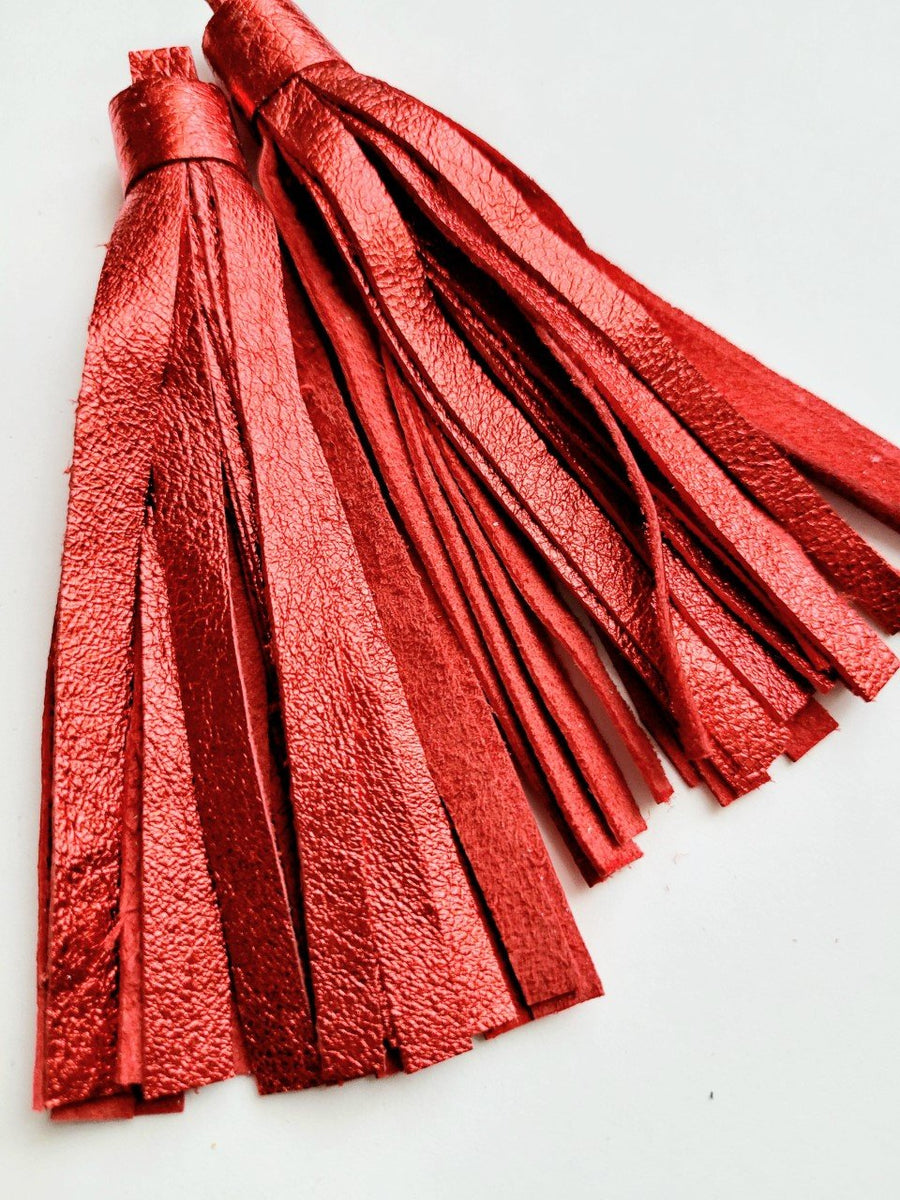 'Lady in Red' Metallic Red Leather Tassels (4in) – Live Laugh Bejeweled