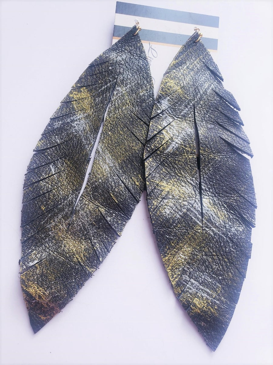 Black Gold + Silver Painted Leather Feathers – Live Laugh Bejeweled